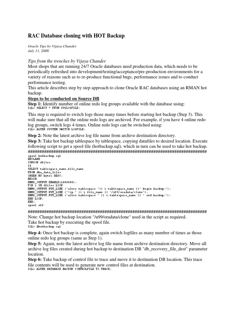 RAC Database Cloning With HOT Backup | PDF | Oracle Database | Databases