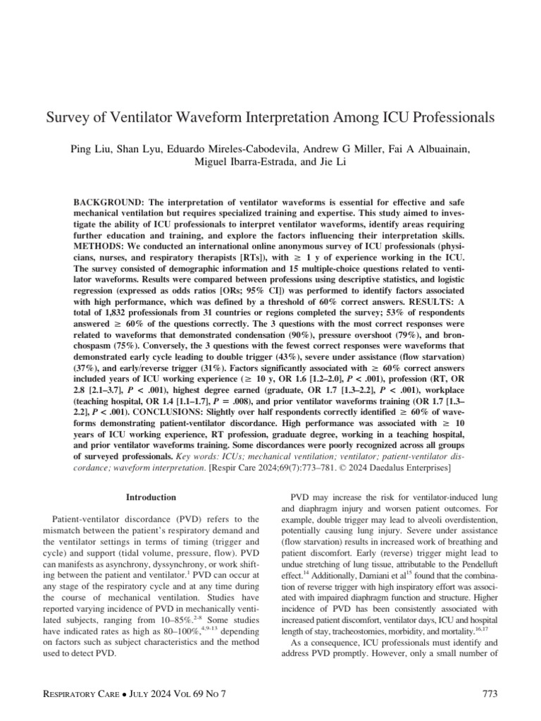 Survey of Ventilator Waveform Interpretation Among ICU Professionals ...