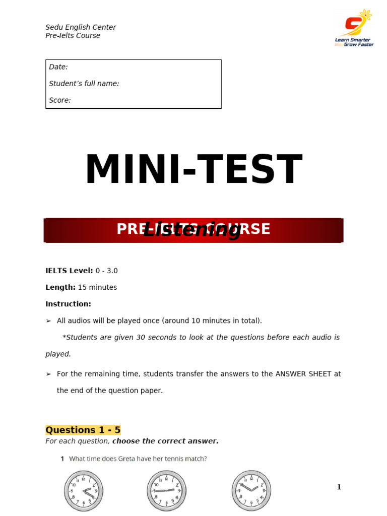 Mini Test (Listening) | PDF