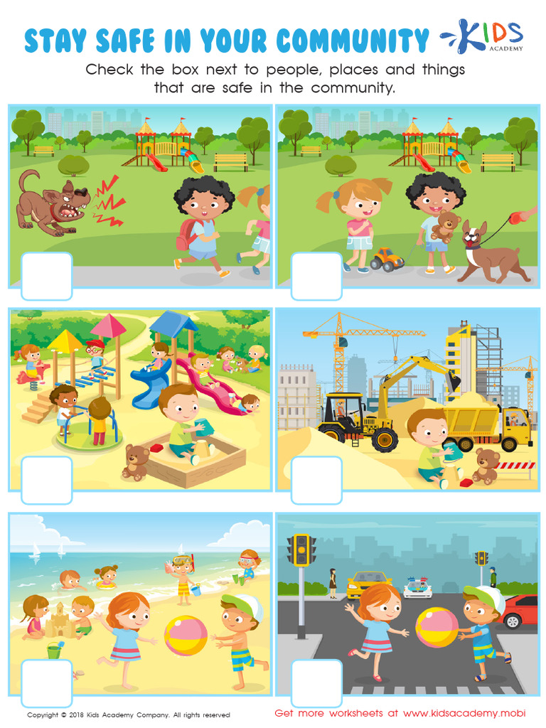 Kindergarten Stay Safe in Your Community Worksheet | PDF