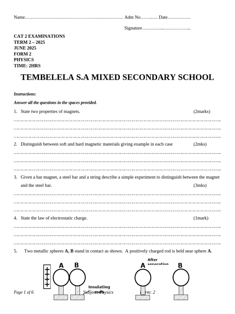 2025 Physics F2 QS T2 Exam 1 Teacher - Co - .Ke | PDF | Anode | Sound