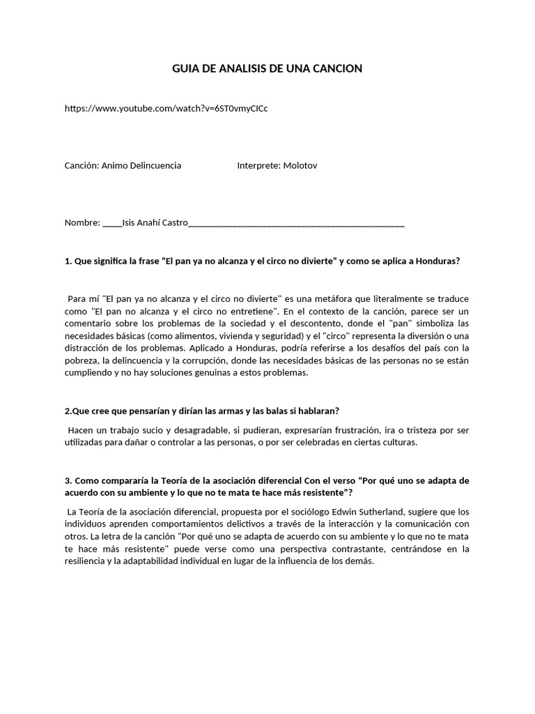 Guia de Analisis de Una Cancion | PDF | Psicología Social