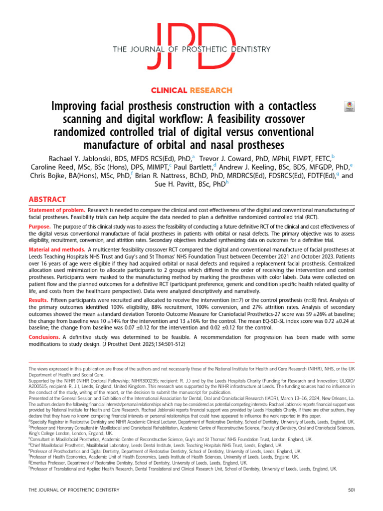 Digital vs. Conventional Facial Prostheses | PDF | Prosthesis ...