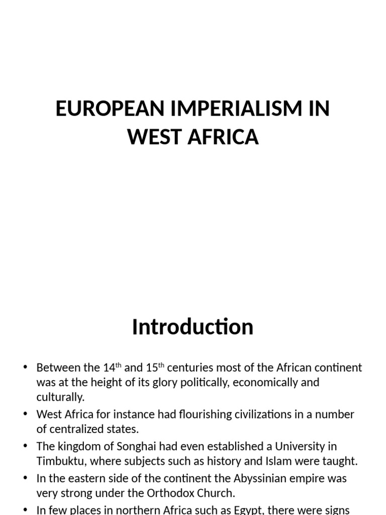Lecture 3 European Imperialism in West Africa Introduction and The ...