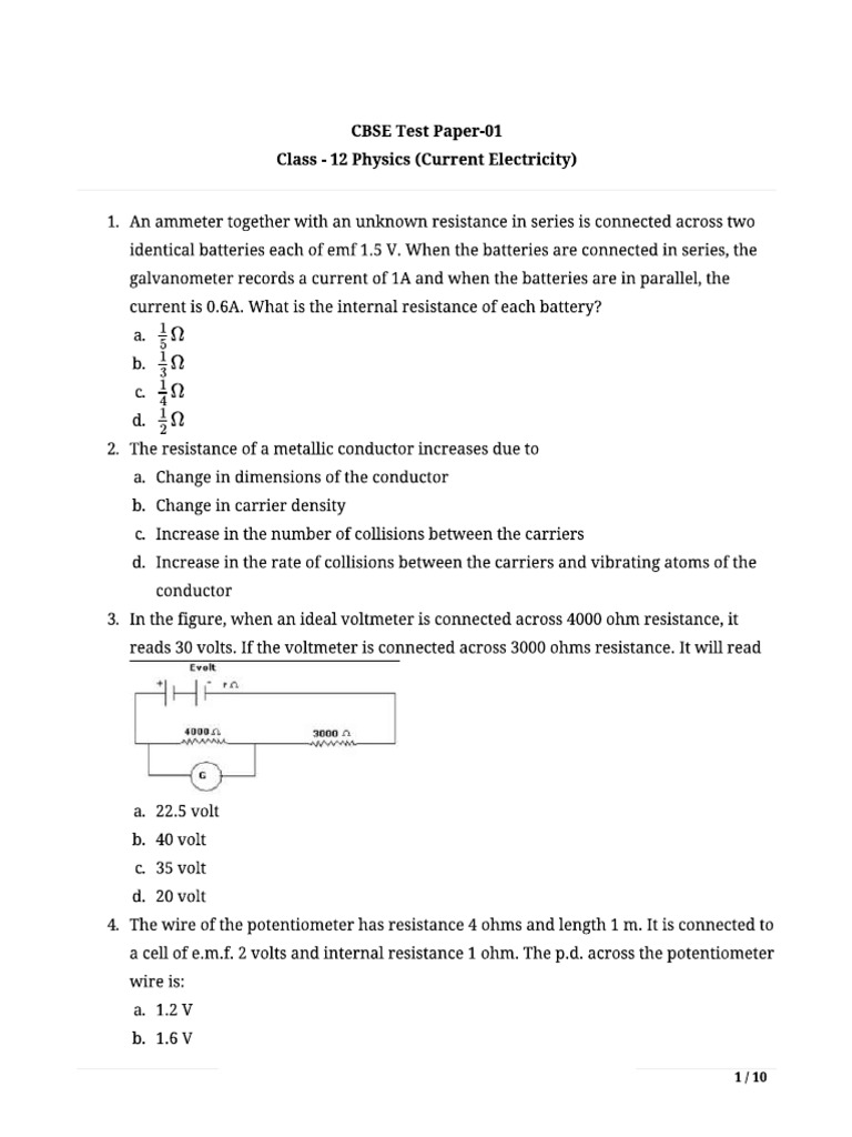 Current Electricity Test | PDF