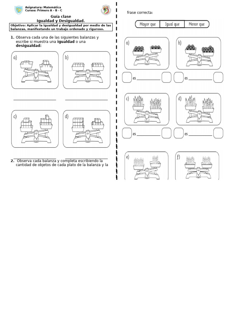Matemática - Guía de Igualdad y Desigualdad | PDF