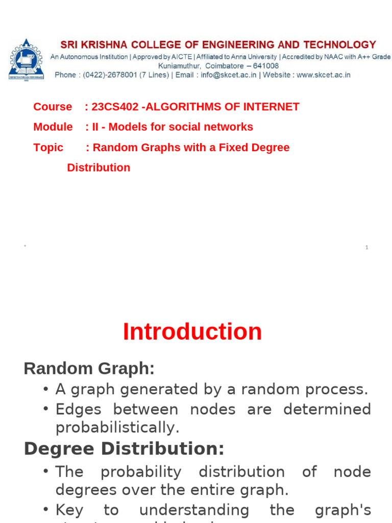 2.2 Random Graphs With A Fixed Degree Distribution | PDF ...