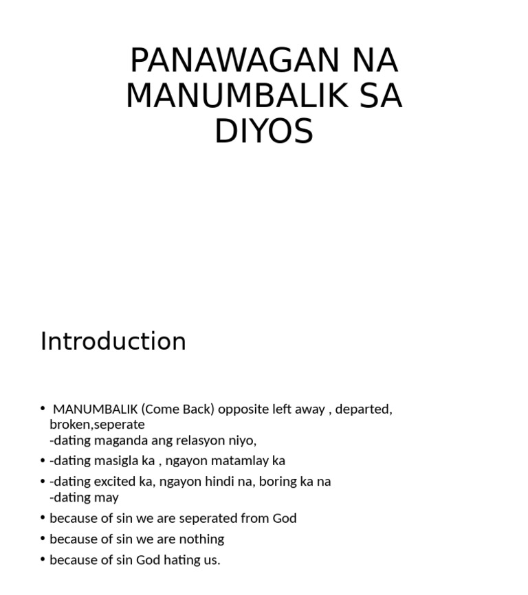 Panawagan Na Manumbalik Sa Diyos | PDF