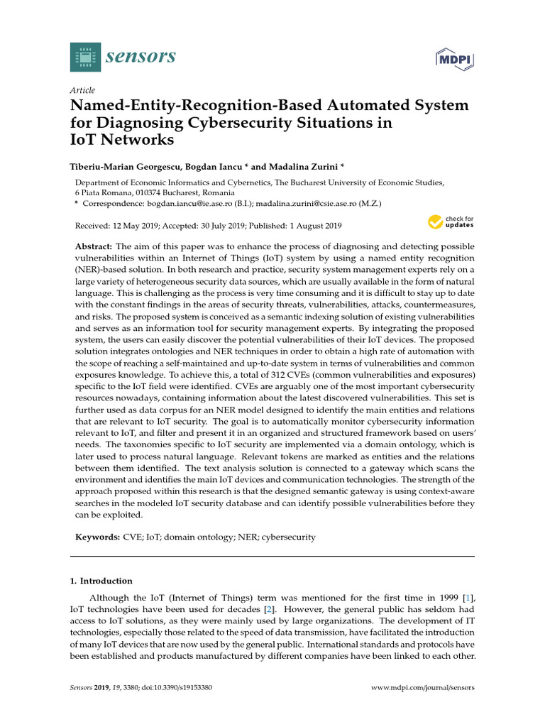 Sensors: Named-Entity-Recognition-Based Automated System For Diagnosing ...