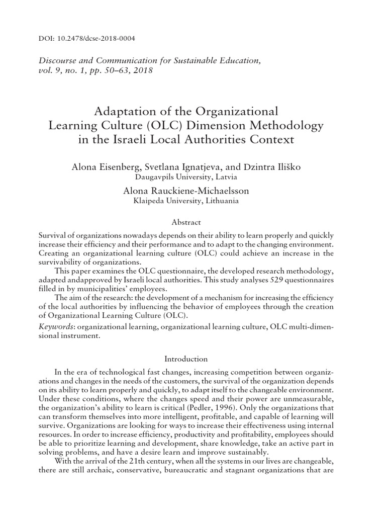Enhancing Learning Culture in Israeli Local Authorities | PDF | Factor ...