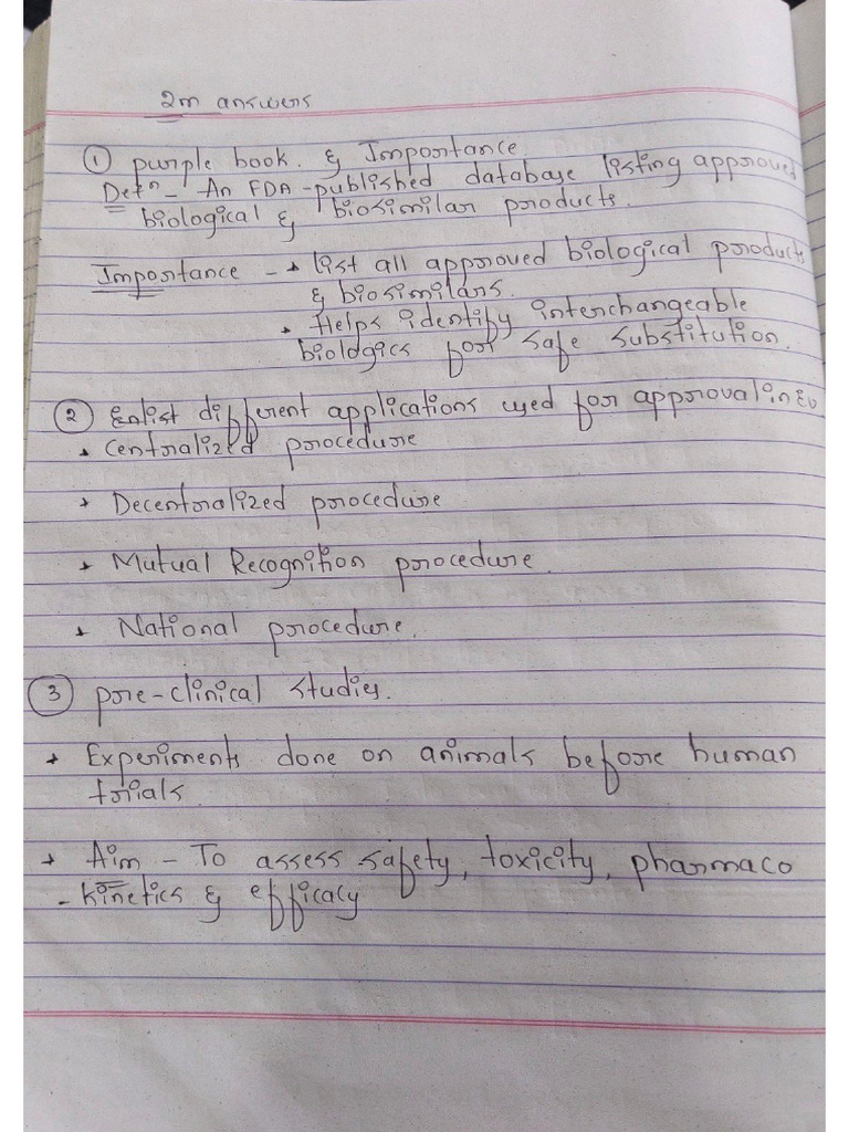 Regulatory Science 2 Marks | PDF