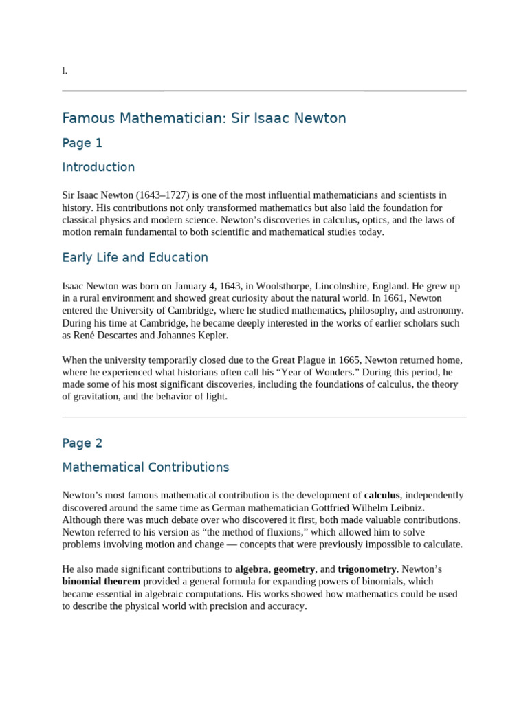 Sir Isaac Newton: Mathematician & Scientist | PDF | Isaac Newton ...