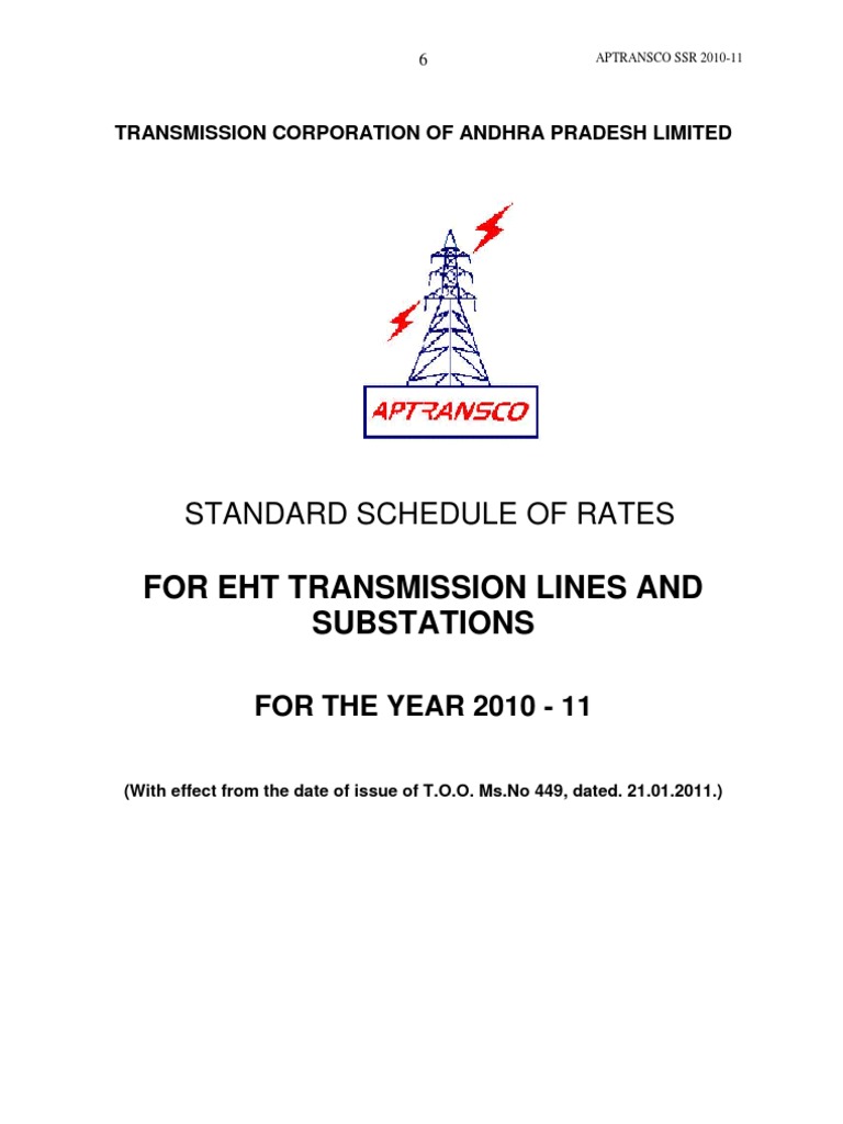 APTRANSCO SSR 2010-11: Standard Schedule of Rates for EHT Transmission ...