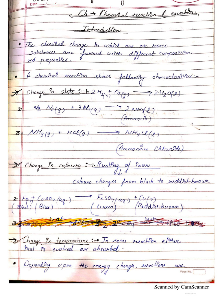 Chemical Equations and Reactions Notes | PDF