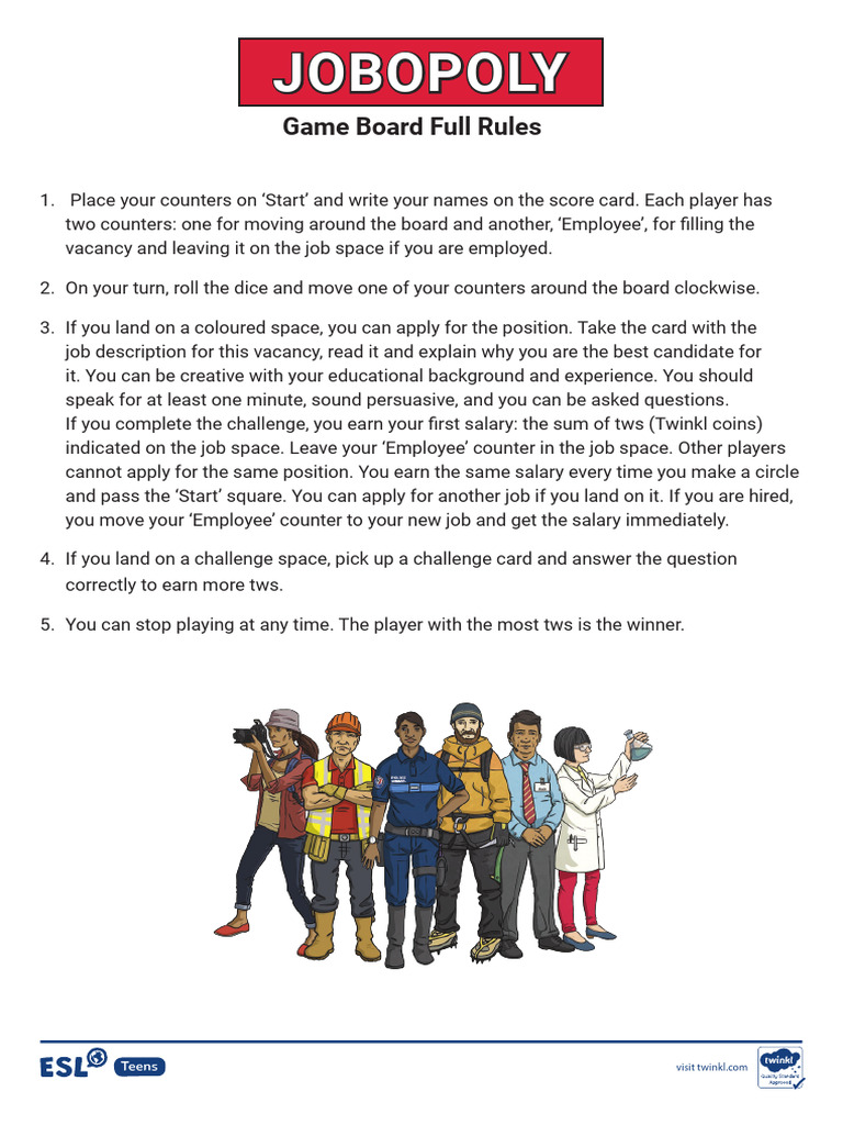 Challenge, Chance Cards and Job Description Cards | PDF | Teachers ...