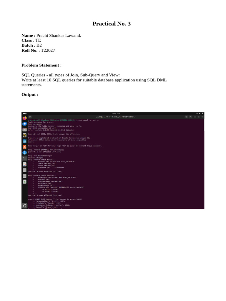 Practical No-3 (DBMS) | PDF