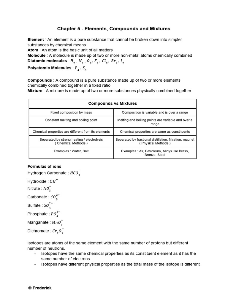 Elements, Compounds, and Mixtures Explained | PDF