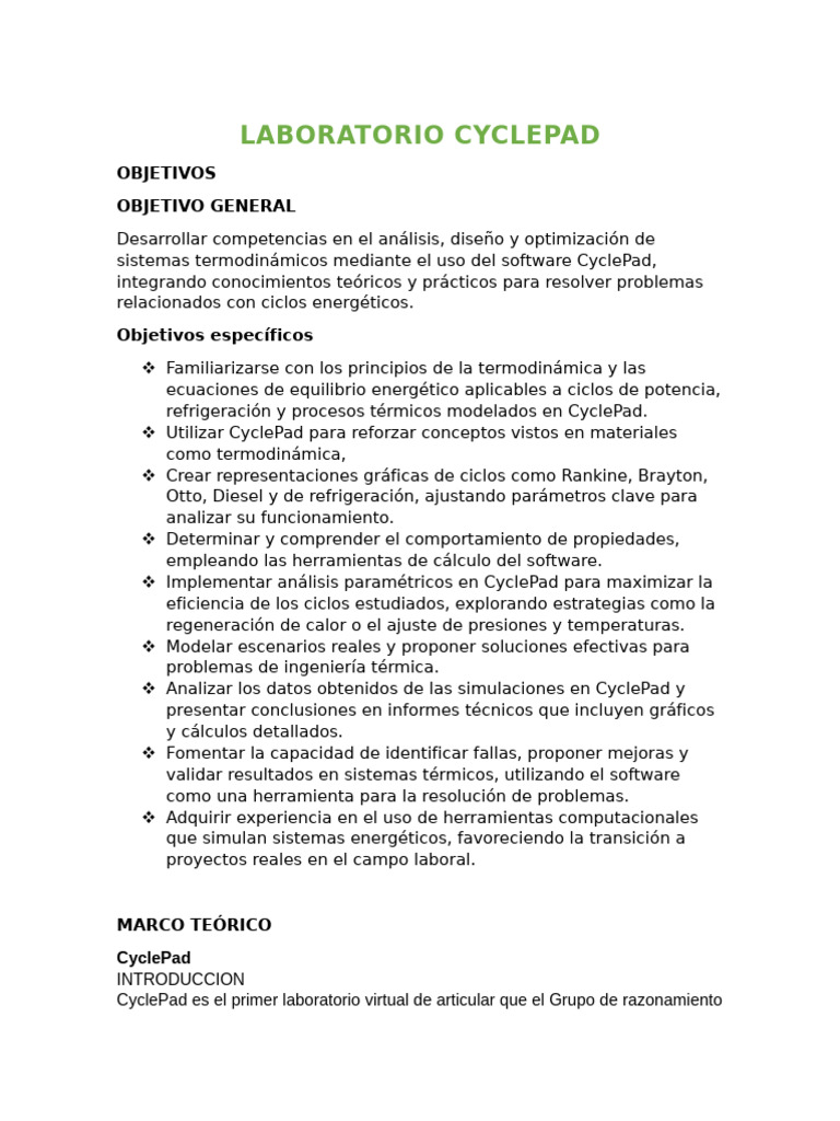 Laboratorio de Termodinámica CyclePad | PDF | Termodinámica | Vapor