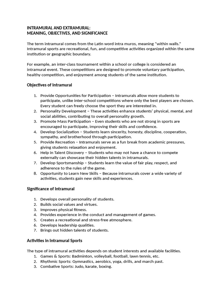 Lesson 2 Intramurals and Extramurals | PDF | Sports | Physical Fitness
