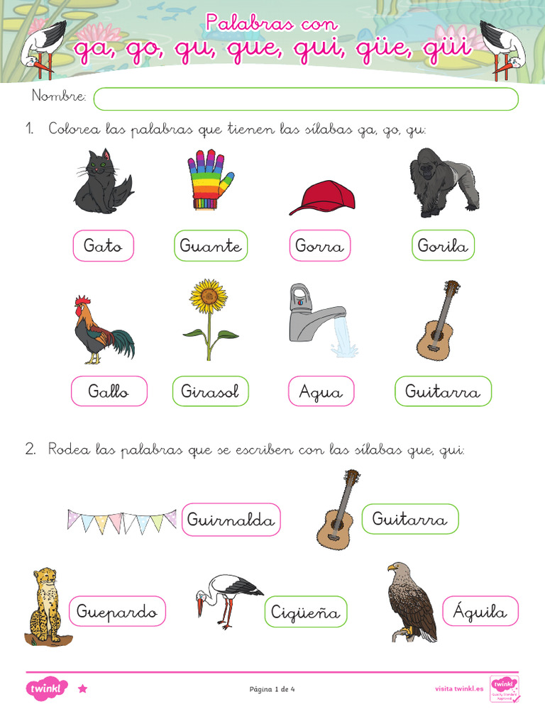 Actividades de sílabas ga, go, gu | PDF
