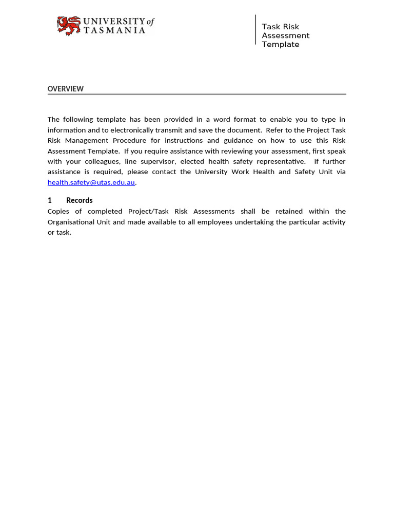 Task Risk Assessment Template | PDF | Risk | Hazards