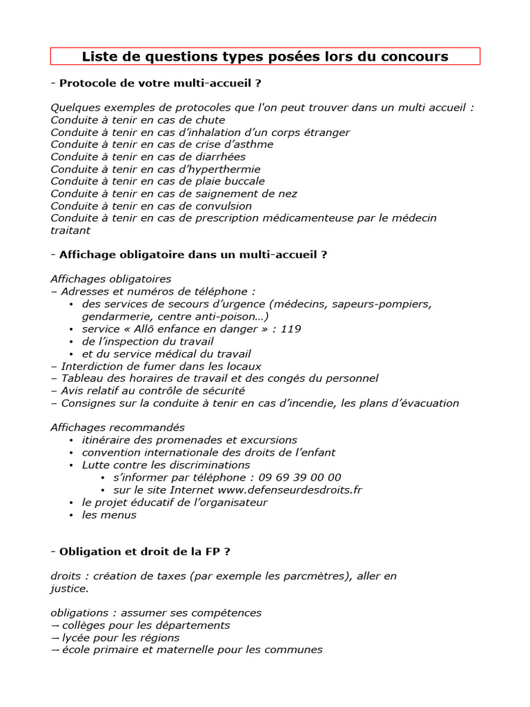 Questions clés pour le concours multi-accueil | PDF | Urgence | Mode de ...