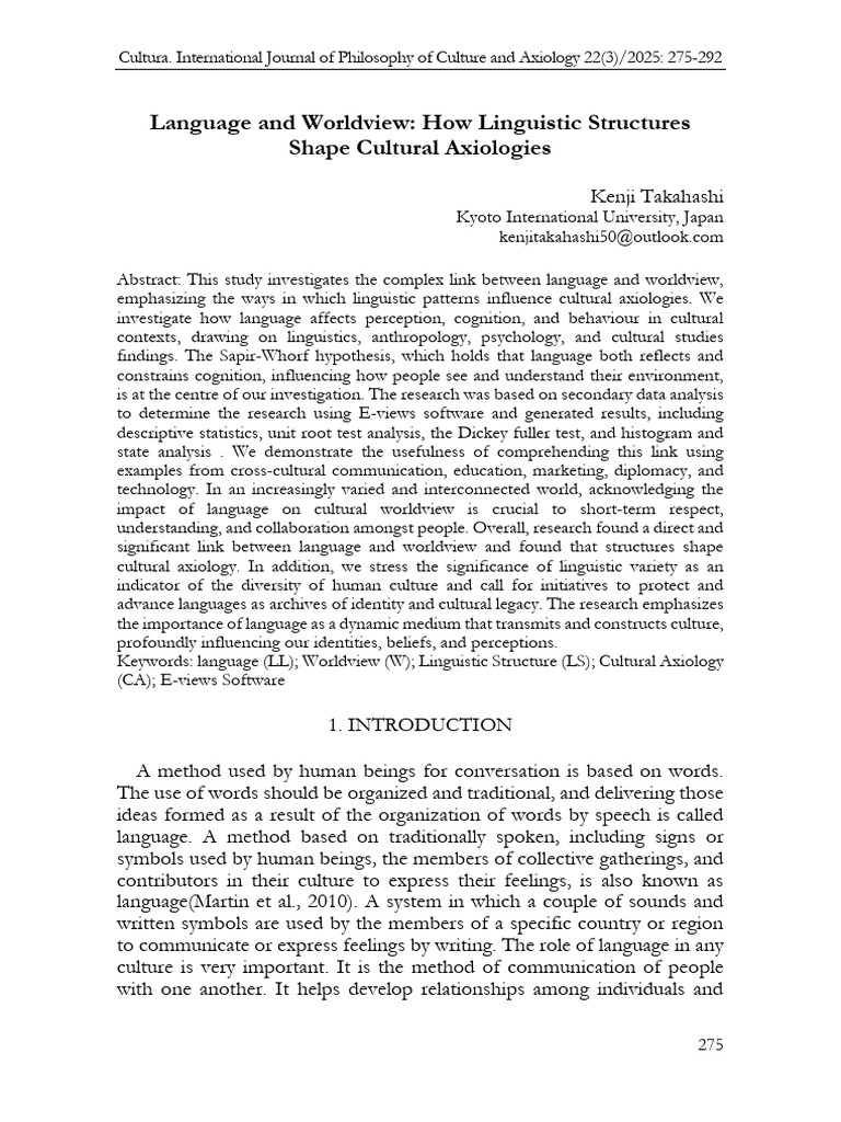 Language and Worldview: How Linguistic Structures Shape Cultural Axiologies | PDF | Linguistics ...