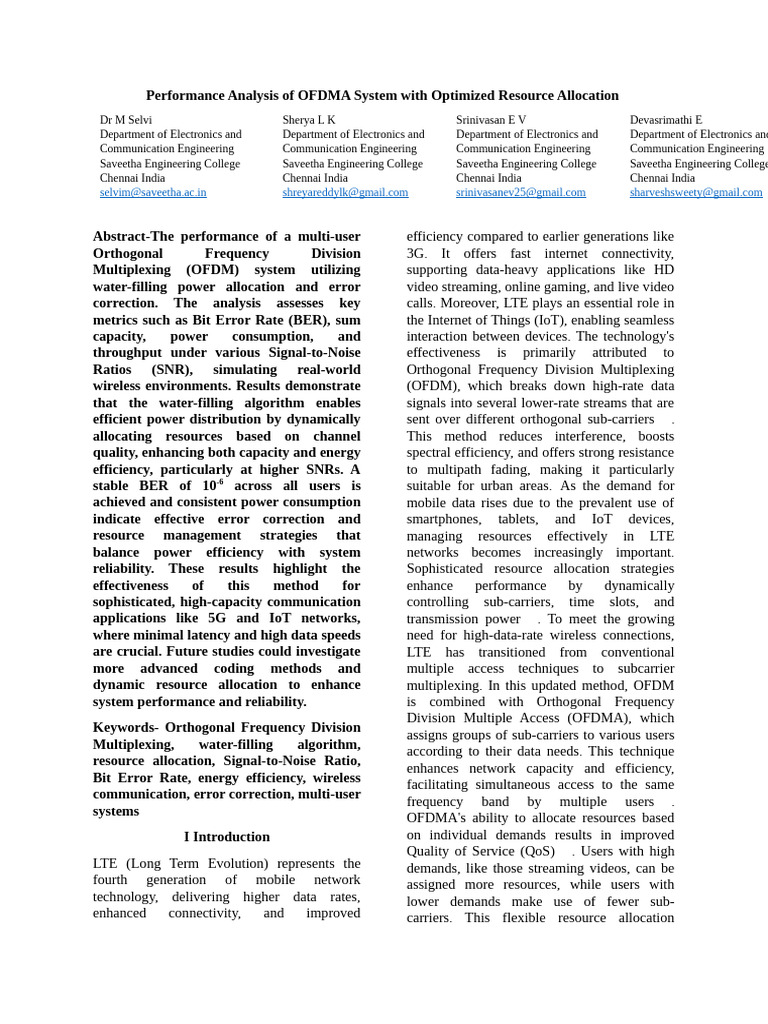 Performance Analysis of Ofdma System With Optimized Resource Allocation ...