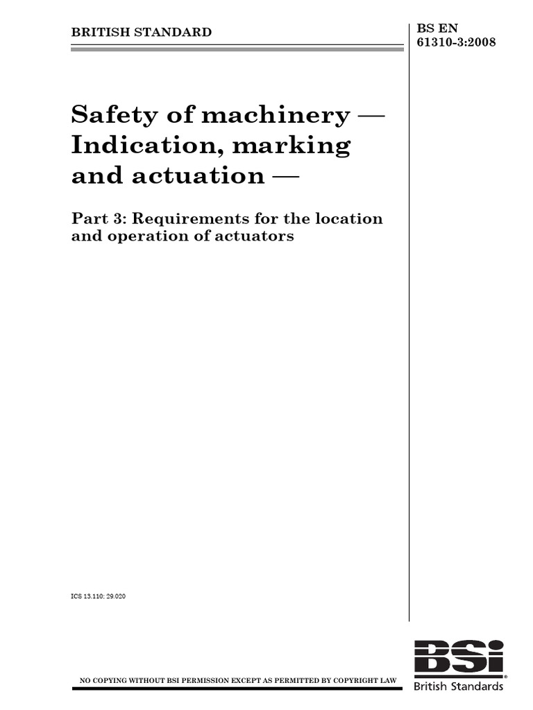 61310-3.2008 Safety of Machinery. Indication Marking Actuation - B | PDF | Regulation | Metrology