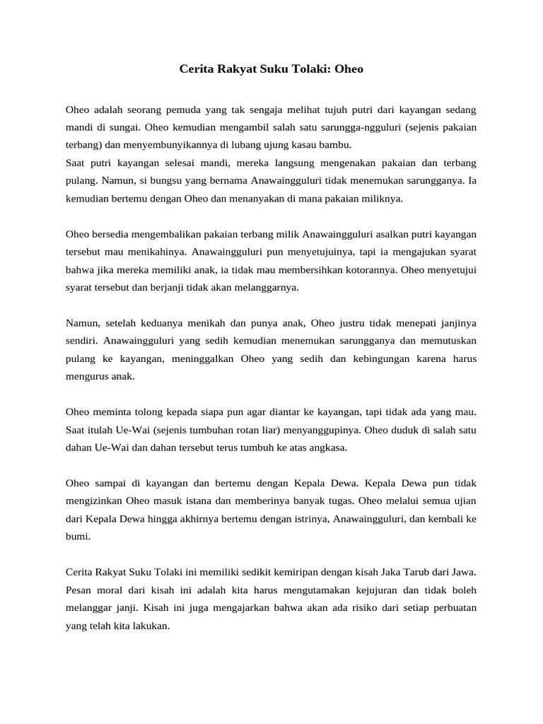 Cerita Rakyat Suku Tolaki | PDF