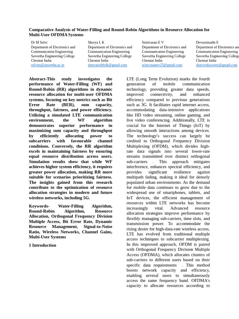 Comparative Analysis of Water-Filling and Round-Robin Algorithms in Resource Allocation For ...