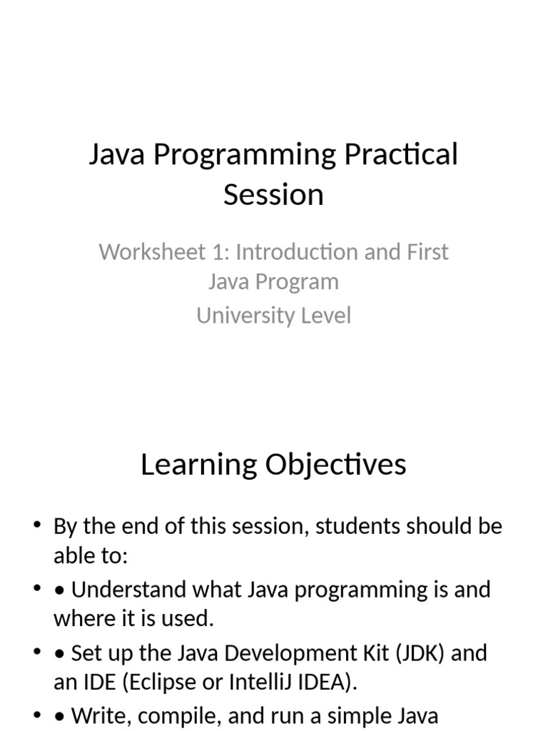 Java Practical Worksheet 1 Intro | PDF | Java (Programming Language ...