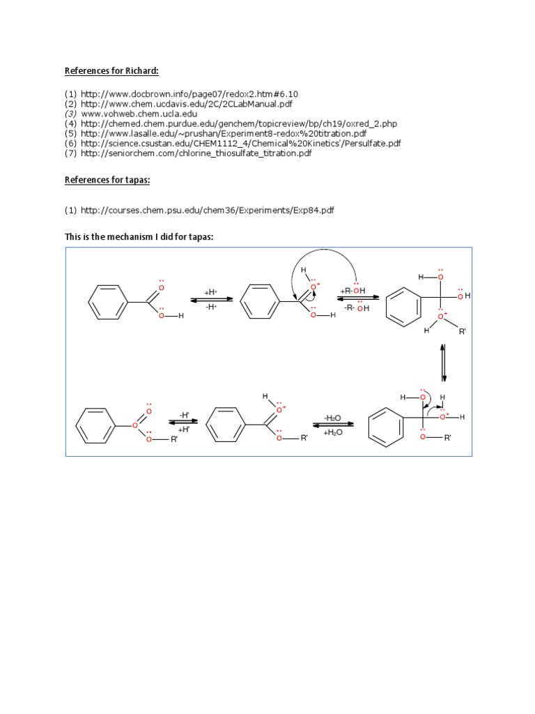 Redox Titration and Mechanism References | PDF