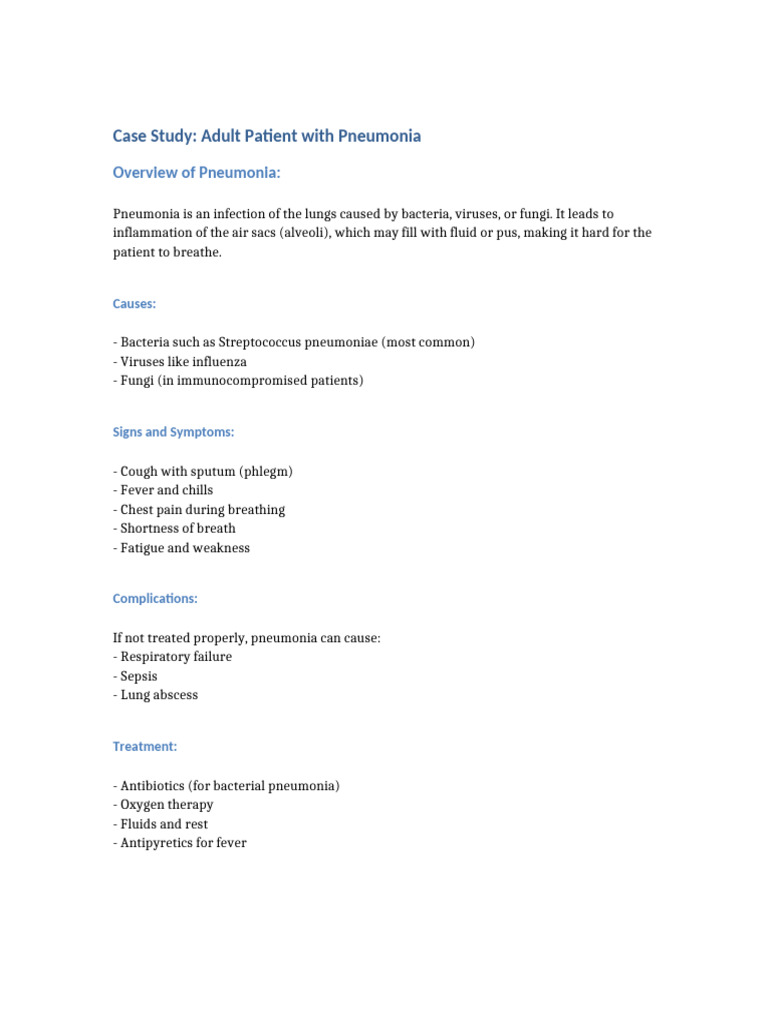 Pneumonia Case Study: Adult Patient Care | PDF | Pneumonia | Medical ...