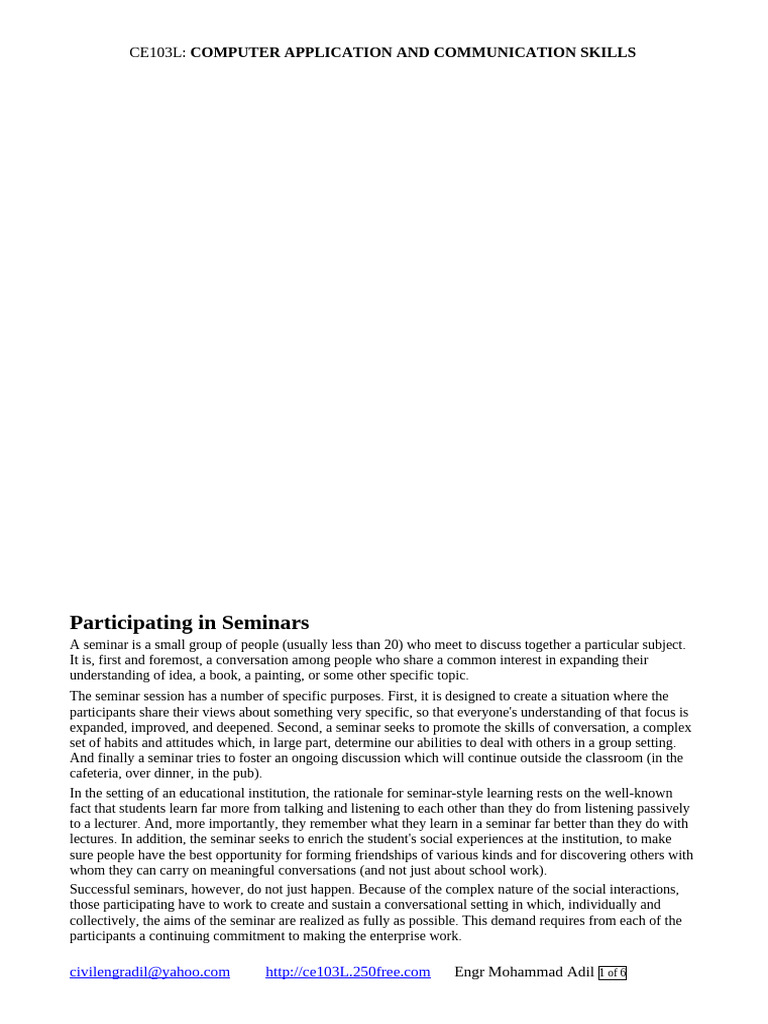 Participating in Seminars and Conference Paper | PDF | Human–Computer ...