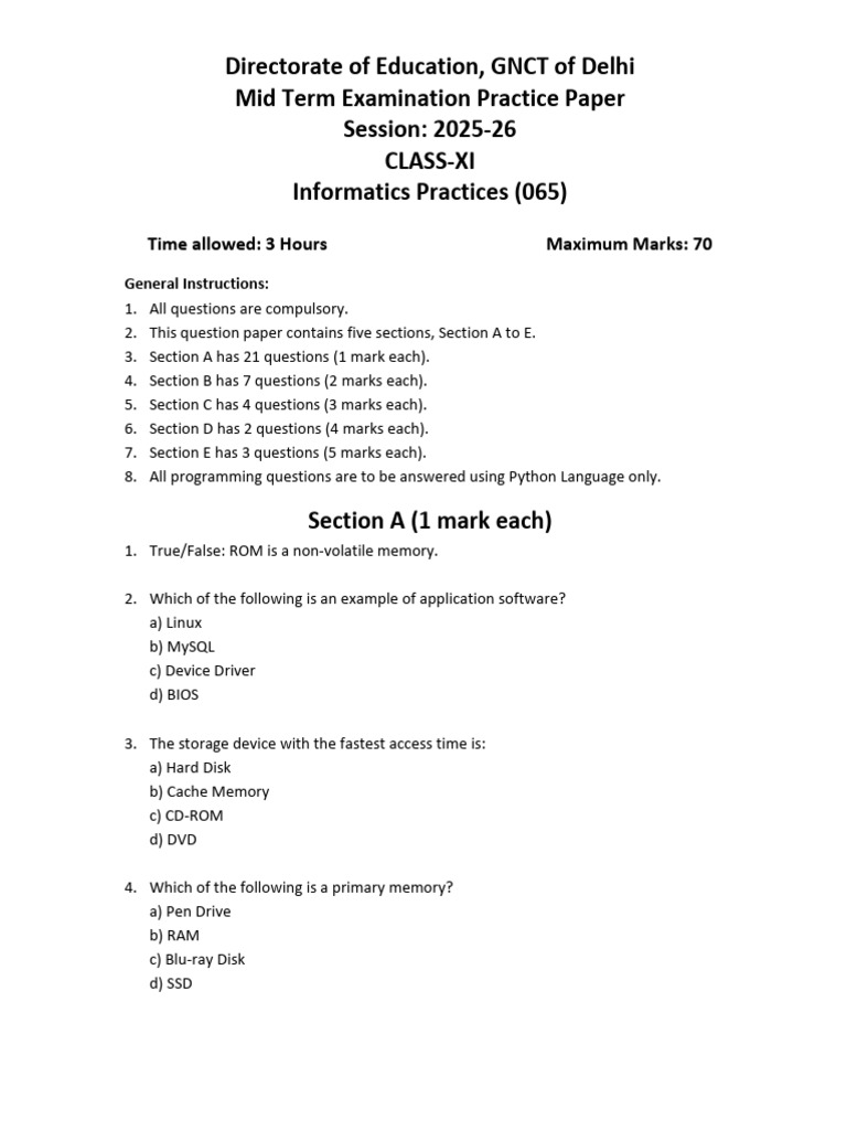 11 Informaticspractices 2025 PP English | PDF | Computer Data Storage ...