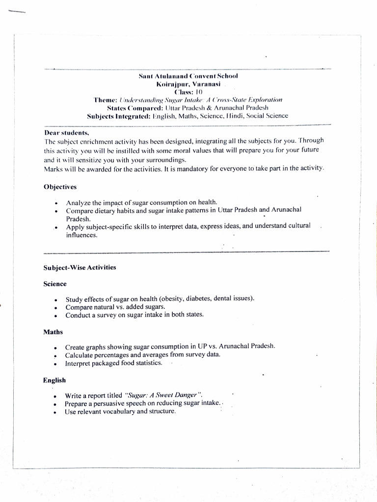 Subject Enrichment Activity | PDF | Data | Sugar