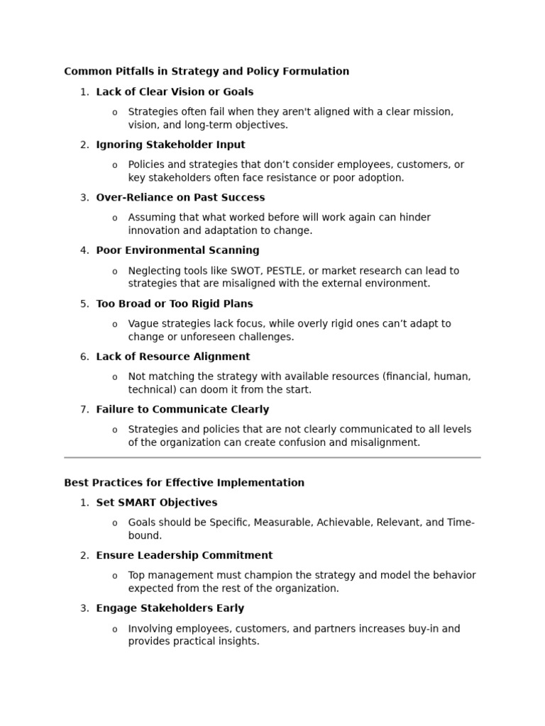 Common Pitfalls in Strategy and Policy Formulation (REPORT in 4pm Class ...