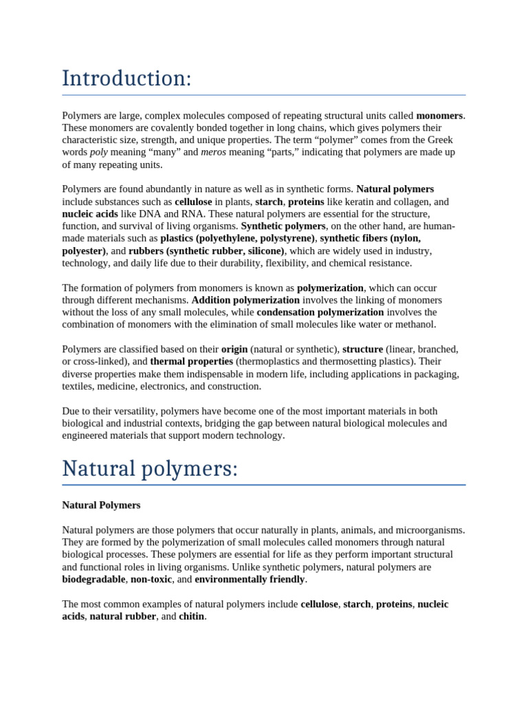 Understanding Natural Polymers: Types & Uses | PDF | Polymers ...