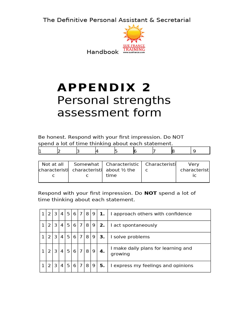 Personal Strengths Assessment Guide | PDF | Self Esteem | Popular ...