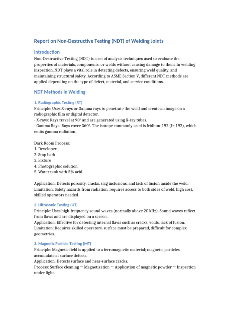 NDT Methods for Welding Inspection | PDF | Nondestructive Testing | Welding