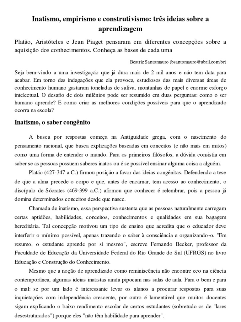 Inatismo | PDF | Aprendizado | Conhecimento