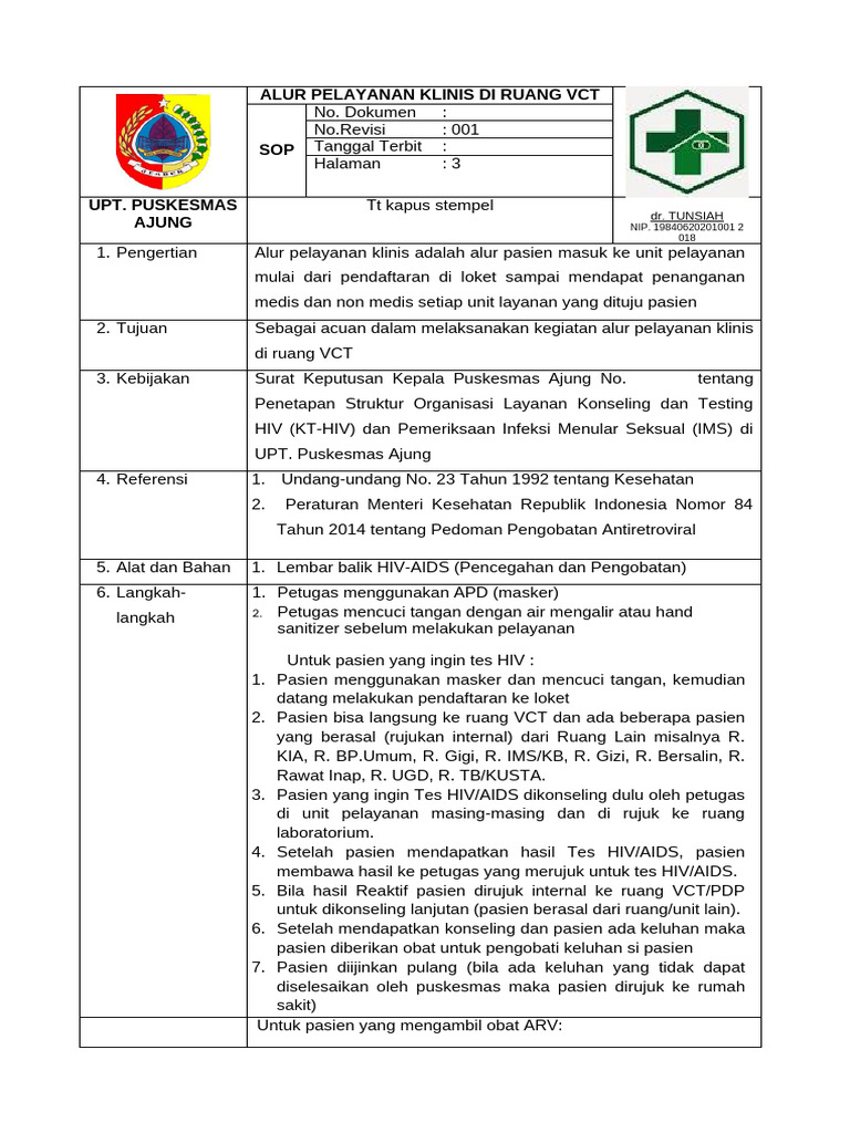 1.sop Alur Pelayanan Klini R.VCT | PDF