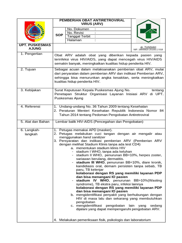 Prosedur Pemberian Obat ARV HIV/AIDS | PDF