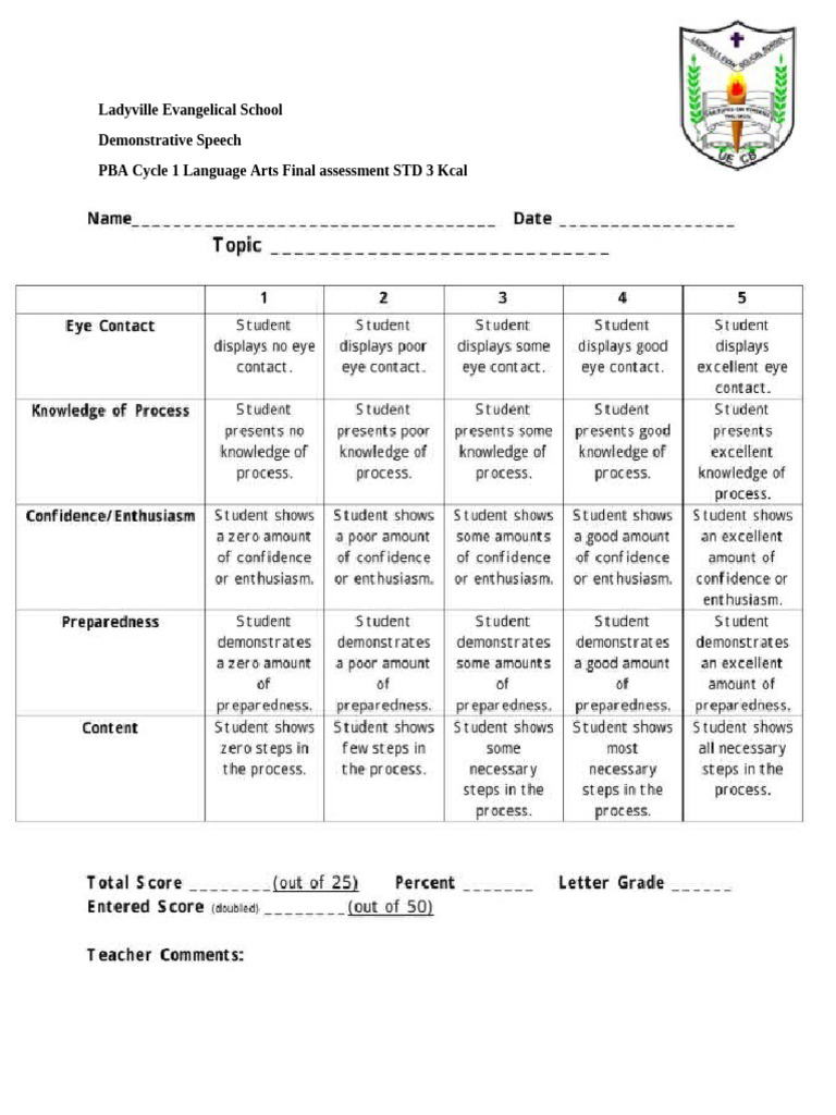 Ladyville School PBA Cycle 1 Assessments | PDF