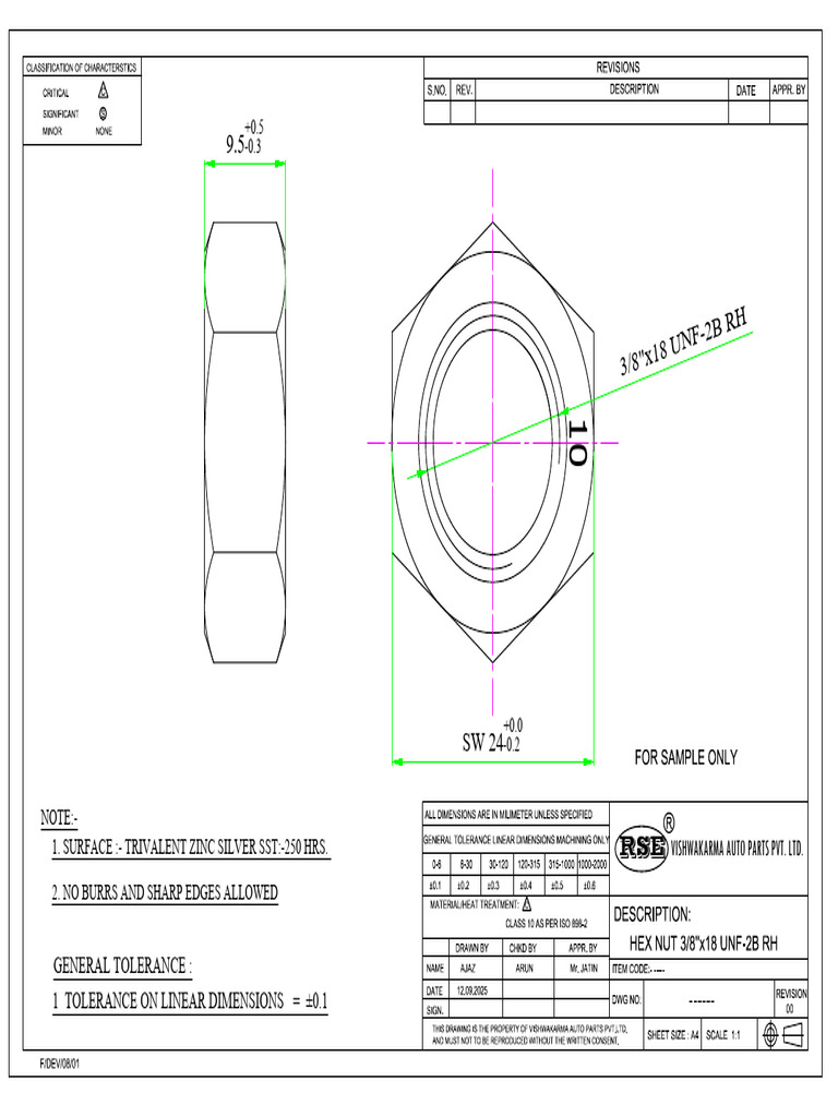 3/8"x18 UNF-2B RH: General Tolerance: 1 Tolerance On Linear Dimensions ...