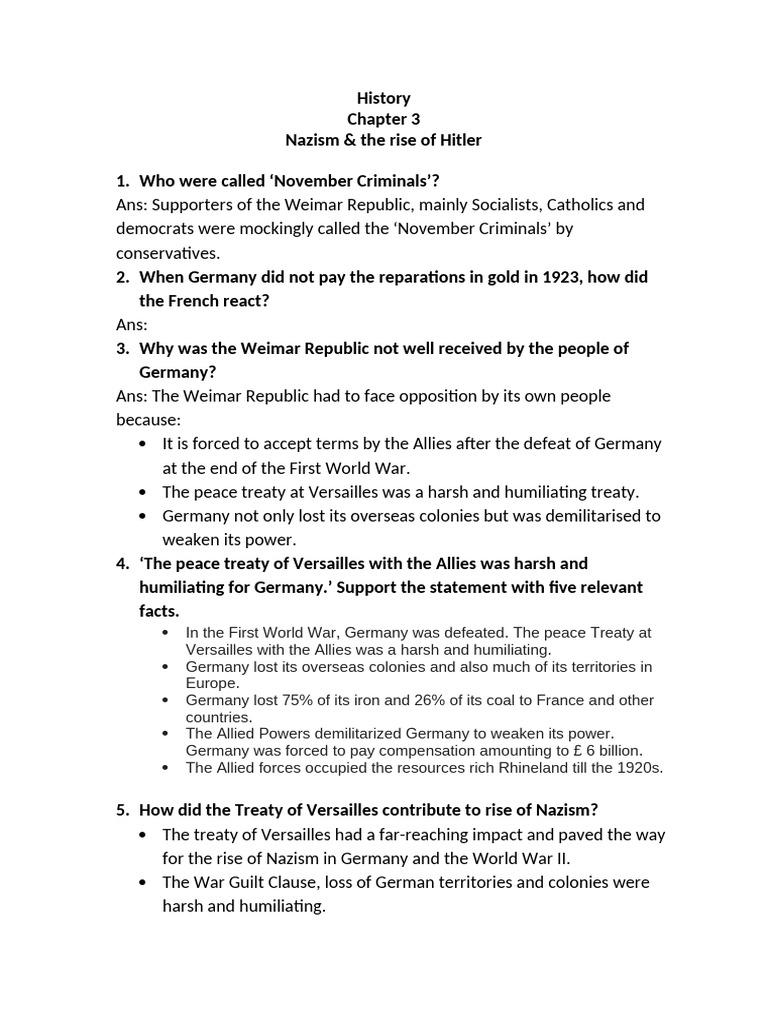 IX Workbook Q A Nazism The Rise of Hitler 1728187669 | PDF | Weimar ...
