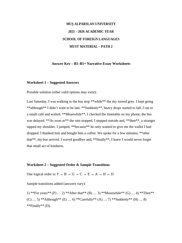 Narrative Essay Must 2 - Answer Key | PDF