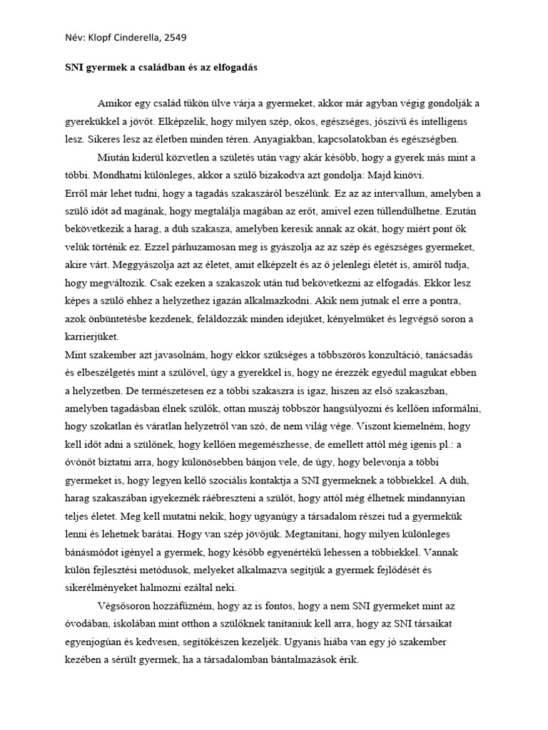 SNI Gyermek A Családban És Az Elfogadás | PDF