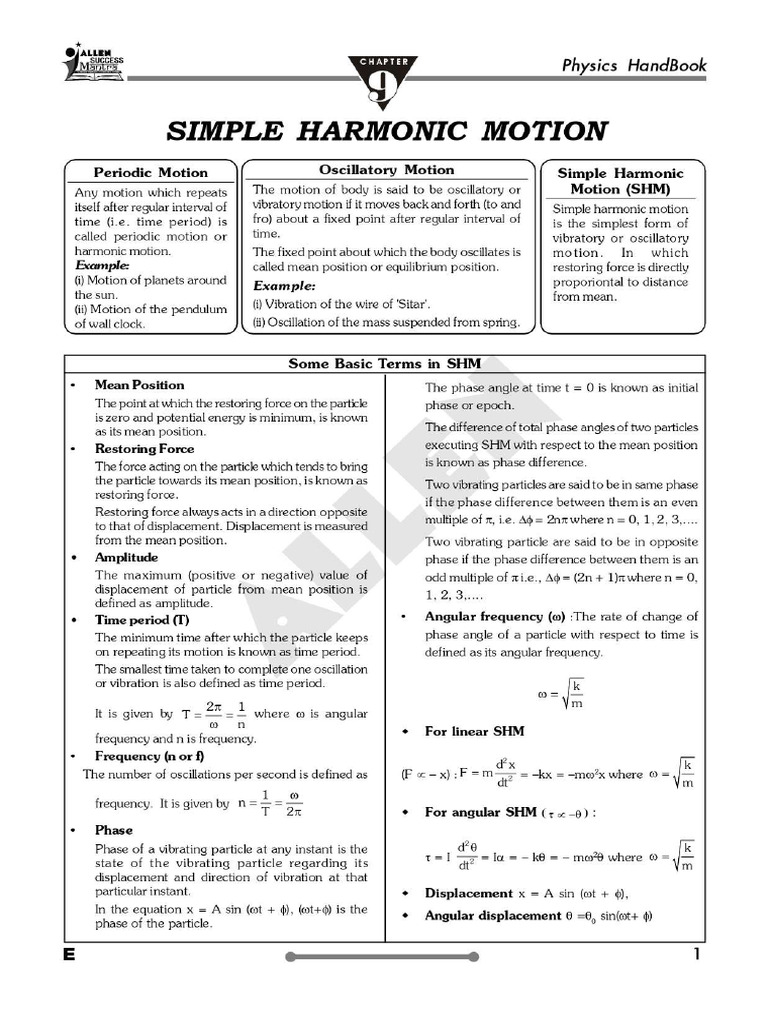 SHM Oscillation | PDF